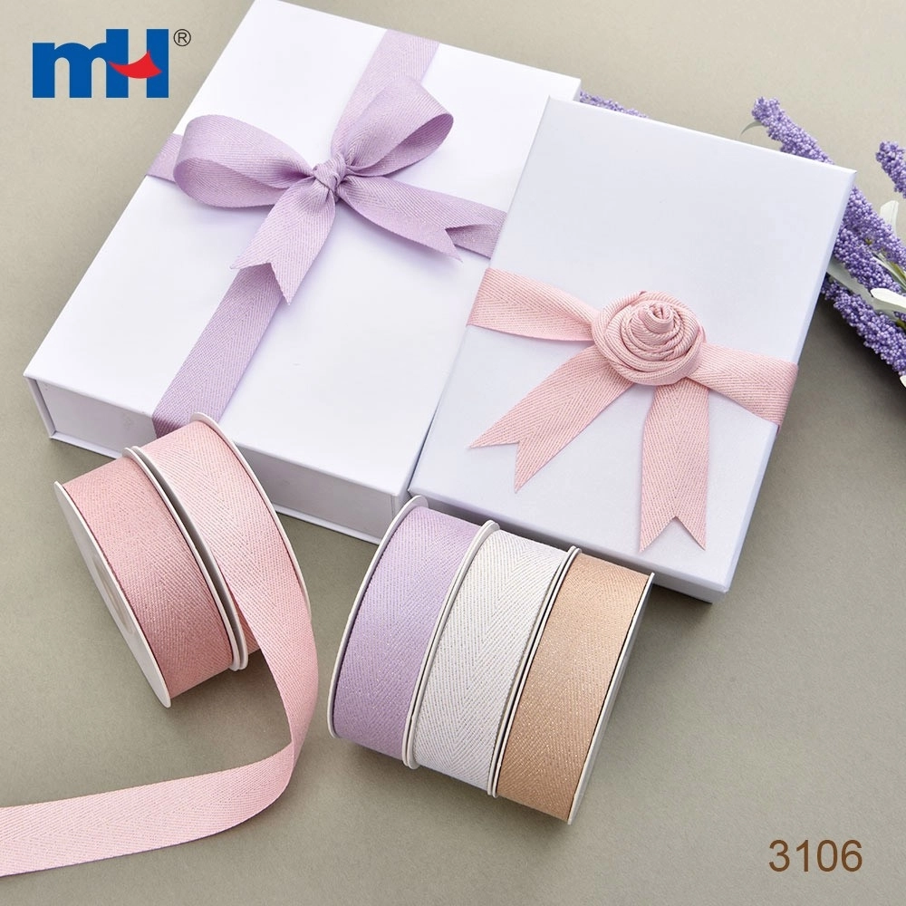 Gold/Silver Glitter Herringbone Ribbon Twill Ribbon for Garment