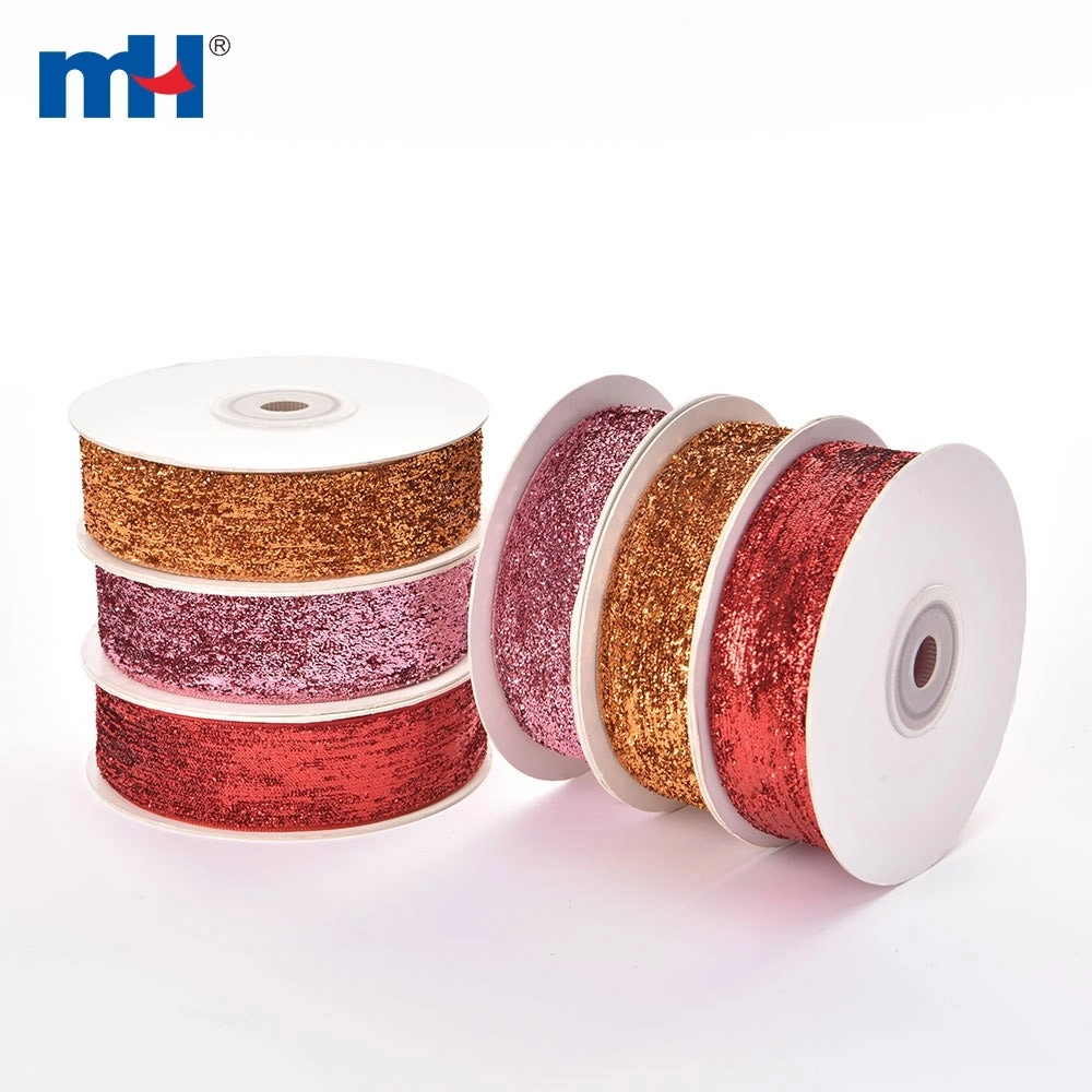 Metallic Sparkling Velvet Glitter Ribbon with Woven Edge - Ribbons ...