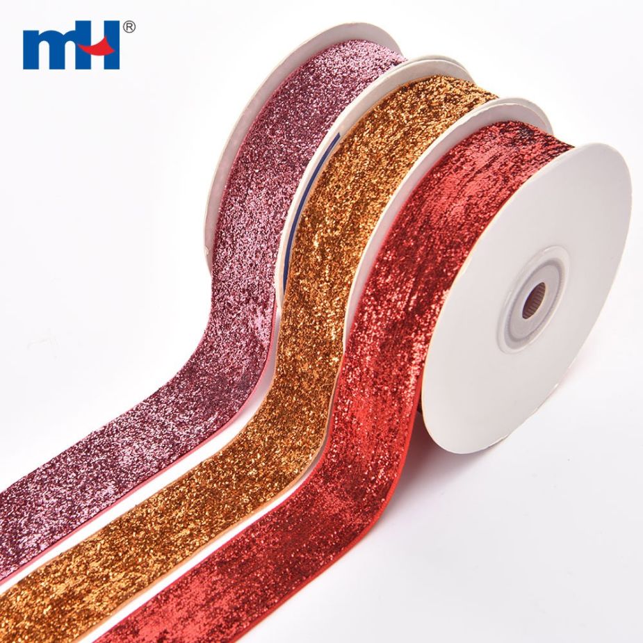 Metallic Sparkling Velvet Glitter Ribbon with Woven Edge - Ribbons ...