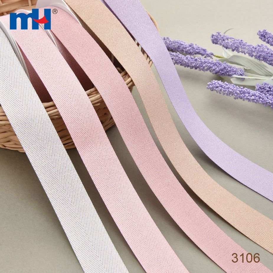 Gold/Silver Glitter Herringbone Ribbon Twill Ribbon for Garment